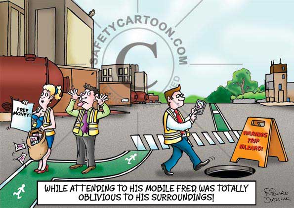 Distracted-Walking-mobile | Safety Cartoon - health and safety cartoons